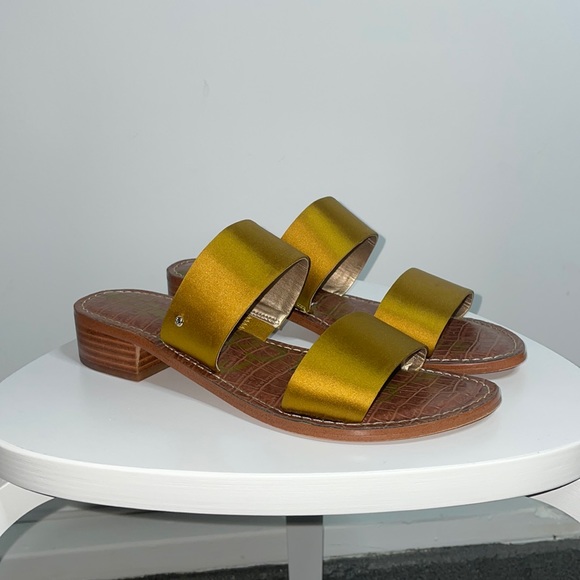 Sam Edelman | Shoes | Sam Edelman Jeni Heeled Slide Sandal Gold Satin ...